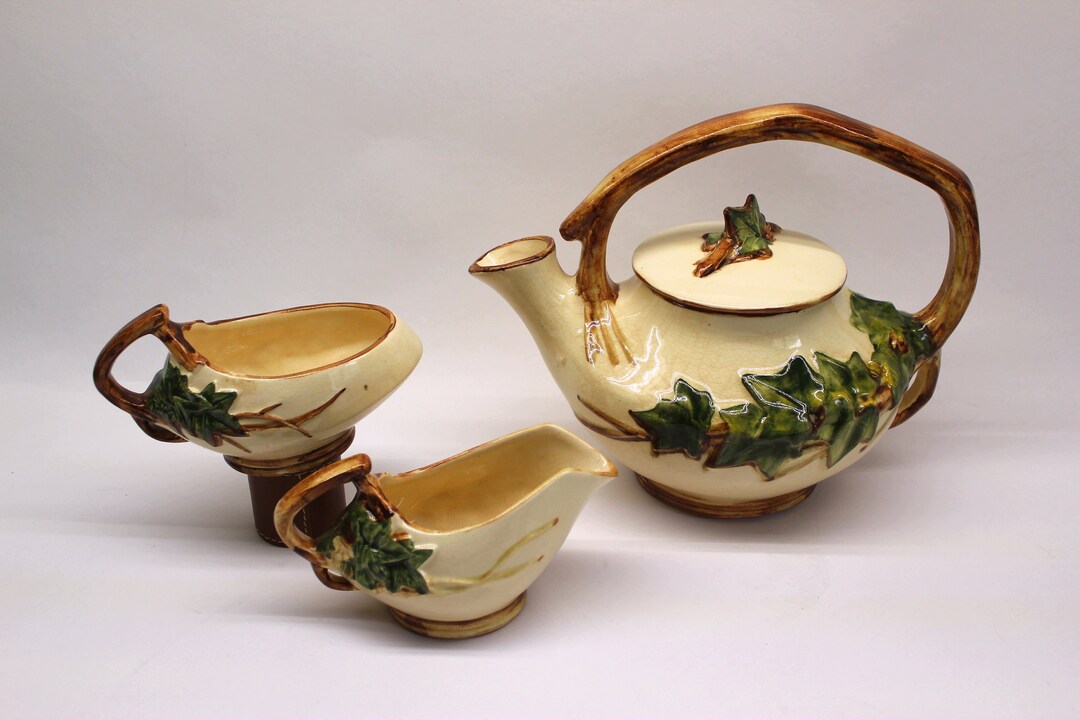 Vintage Mccoy Ivy Tea Set: 3-piece Pottery With Raised Leaf Detail - Etsy