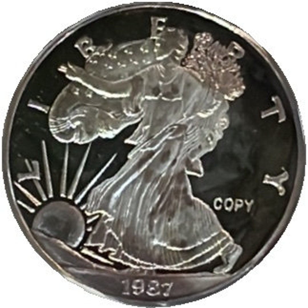 2 Troy Oz. Silver Coin. Fantasy Replica of 1947 Walking Liberty Half ...