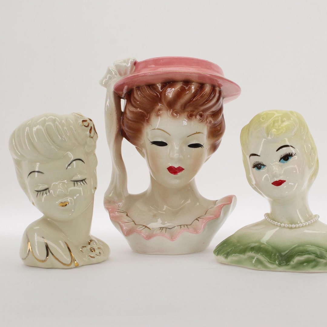 VINTAGE Lady Head Vases – Choose One – Mid Century Glamour Planters ...