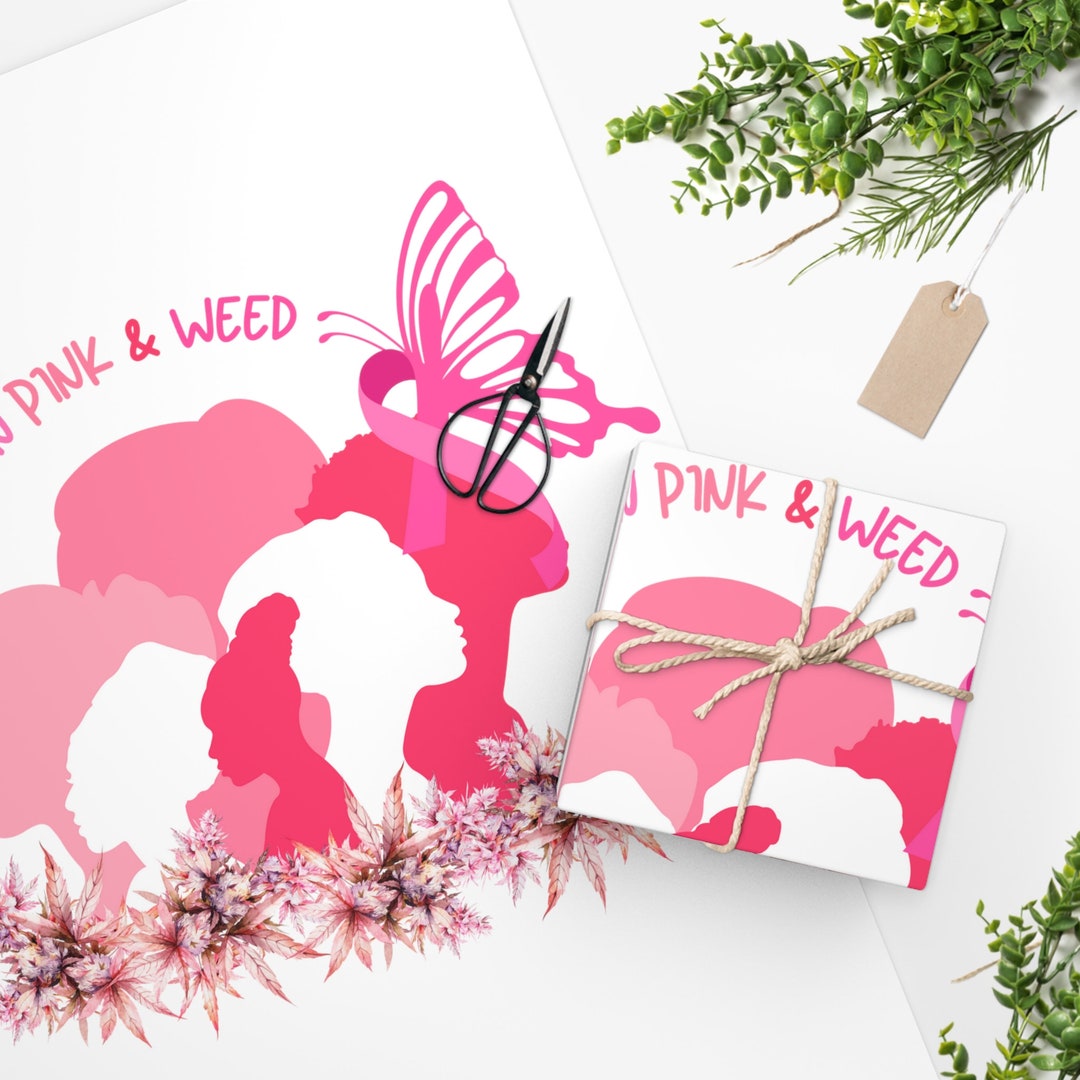 Pink and Weed Cannabis Wrapping Paper 420 Gift Paper, Ganja Wrapping ...