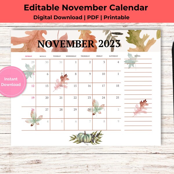 Nov 2023 Calendar - Etsy