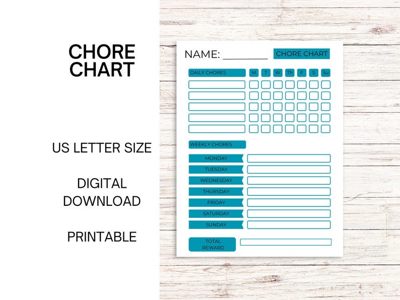 Editable Chore Chart for Kids - Etsy