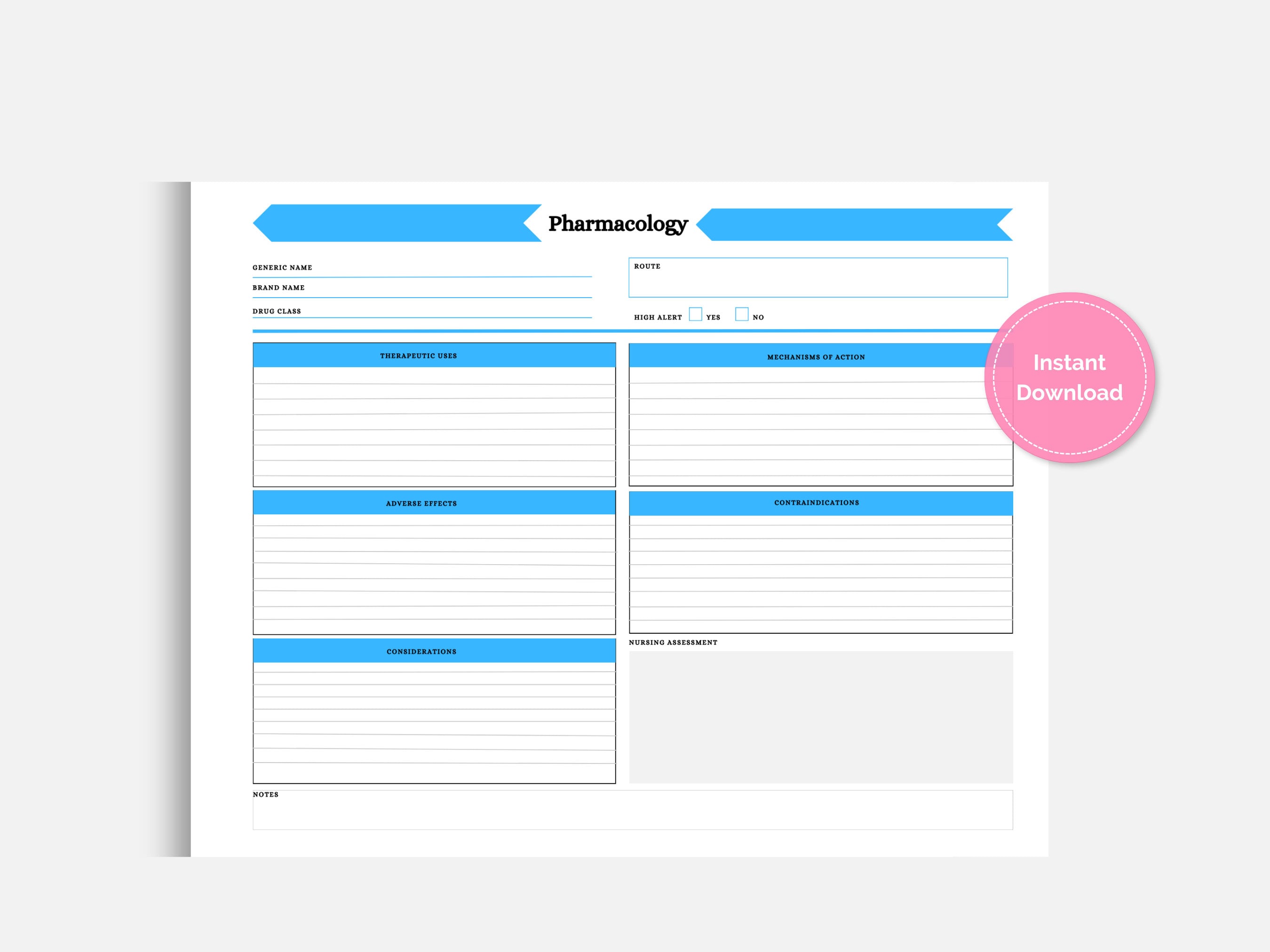 Printable Pharmacology Template - Etsy