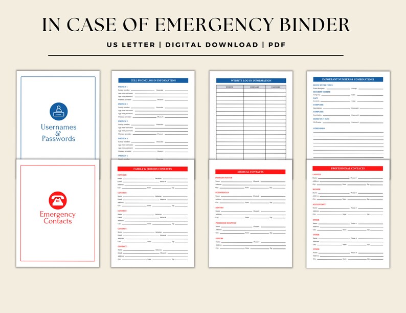 Printable Emergency Binder | in Case of Emergency | Emergency Planner ...