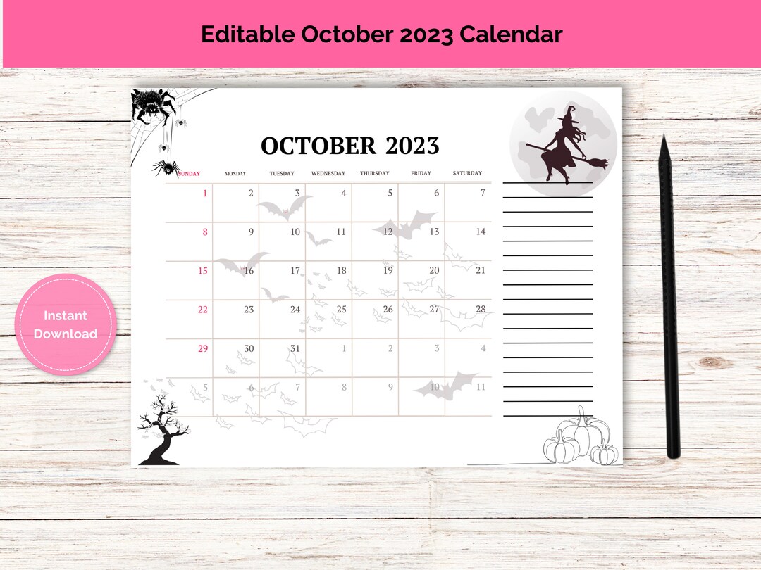 Editable October 2023 Calendar - Etsy