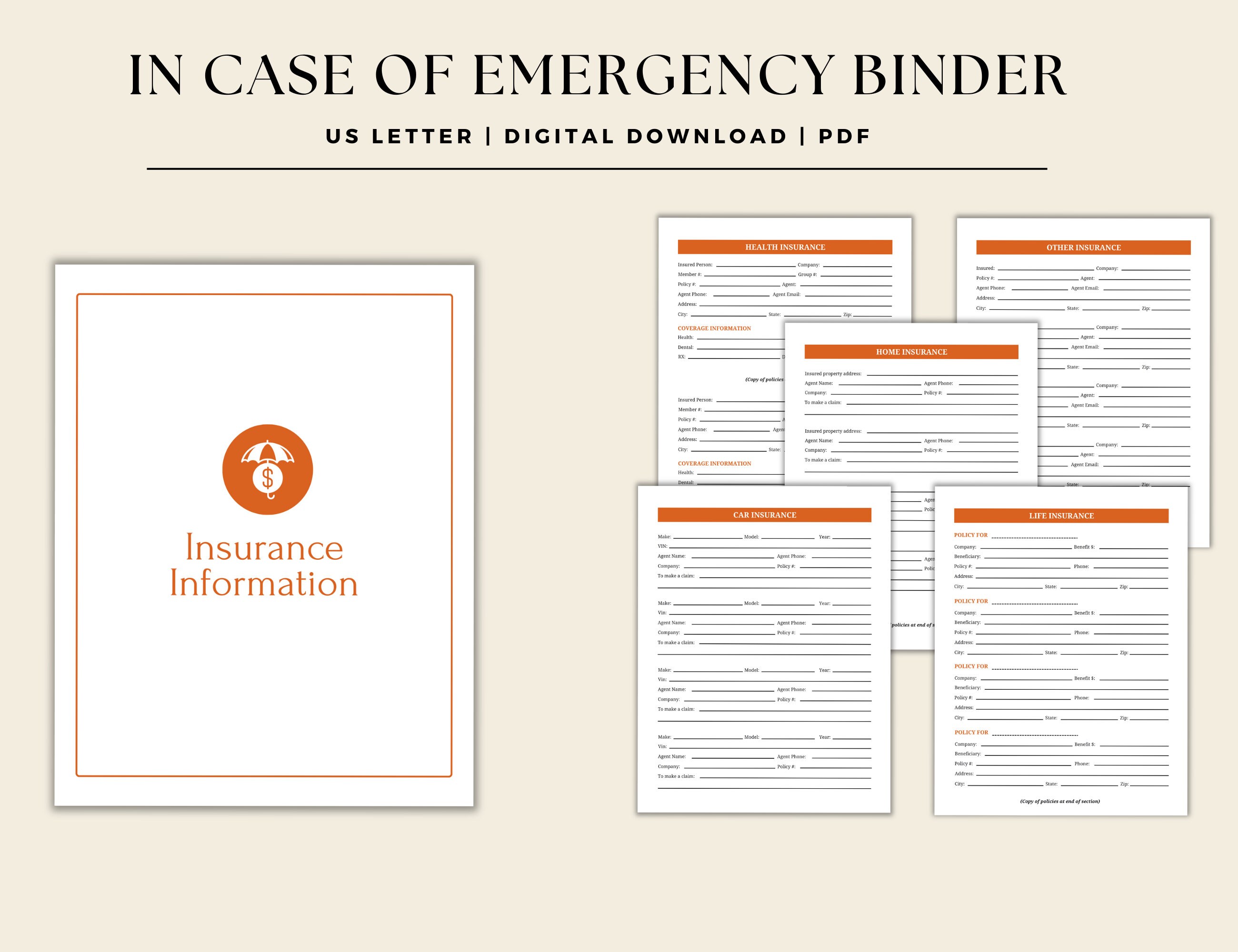 Printable Emergency Binder | in Case of Emergency | Emergency Planner ...
