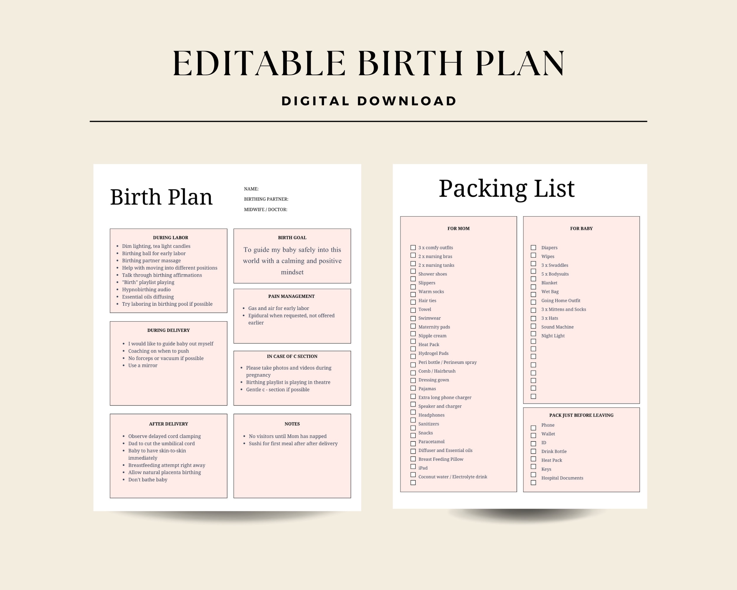 Editable Birth Plan - Etsy