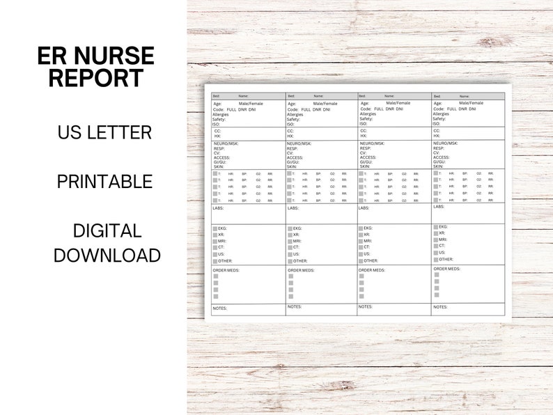 Printable 4 Patient Nurse Report Sheet - Etsy