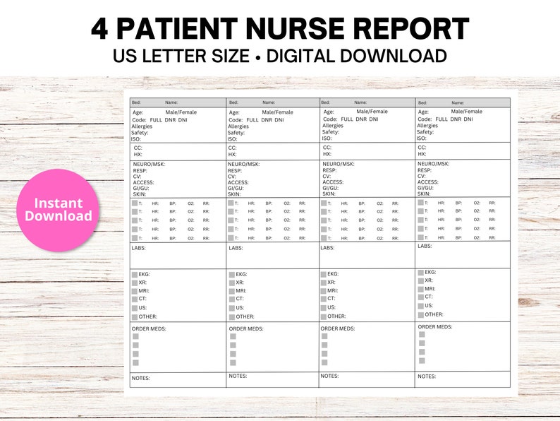 Printable 4 Patient Nurse Report Sheet - Etsy