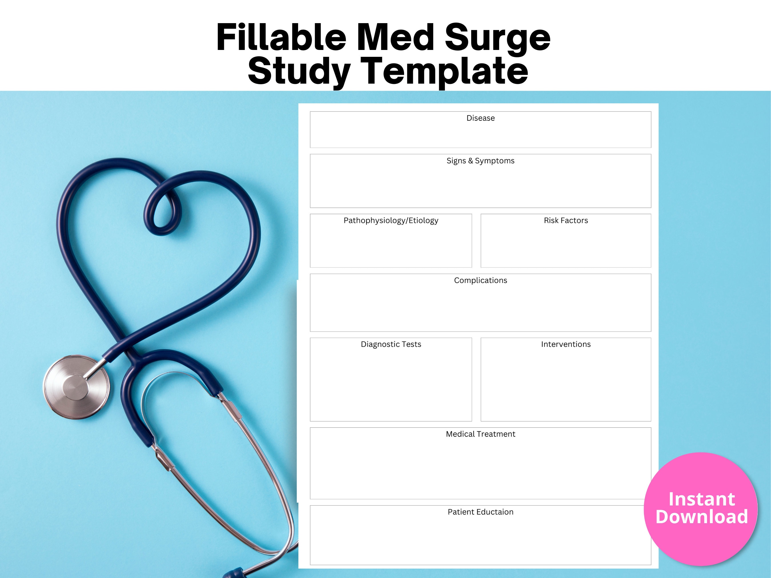 Fillable Med Surg Study Template | Editable Med Surg Study Template - Etsy