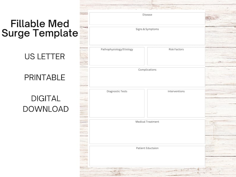 Fillable Med Surg Study Template | Editable Med Surg Study Template - Etsy