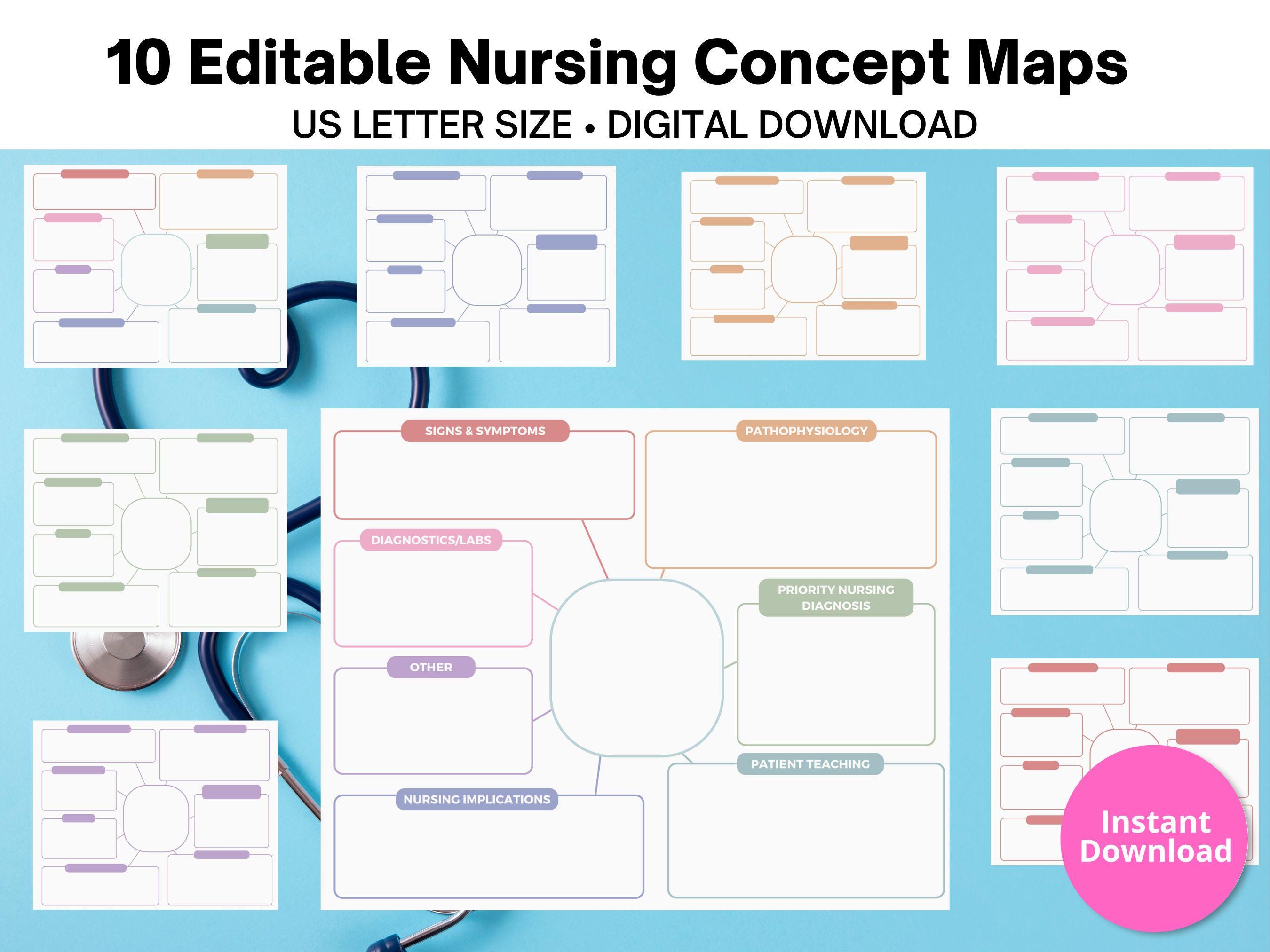 10 Editable Nursing Concept Map Template | Nurse Concept Map | Nursing ...