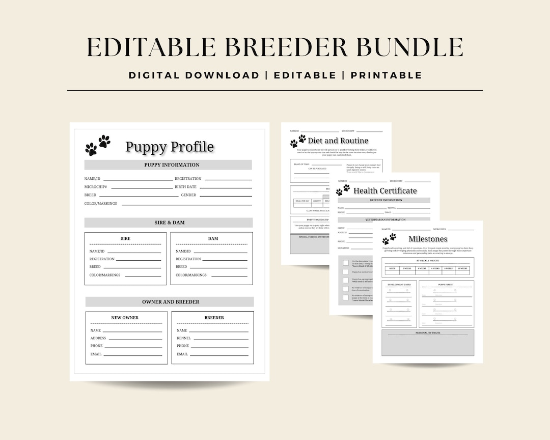 Puppy Breeder Pack | Editable Puppy Breeder Pack | Printable Dog ...