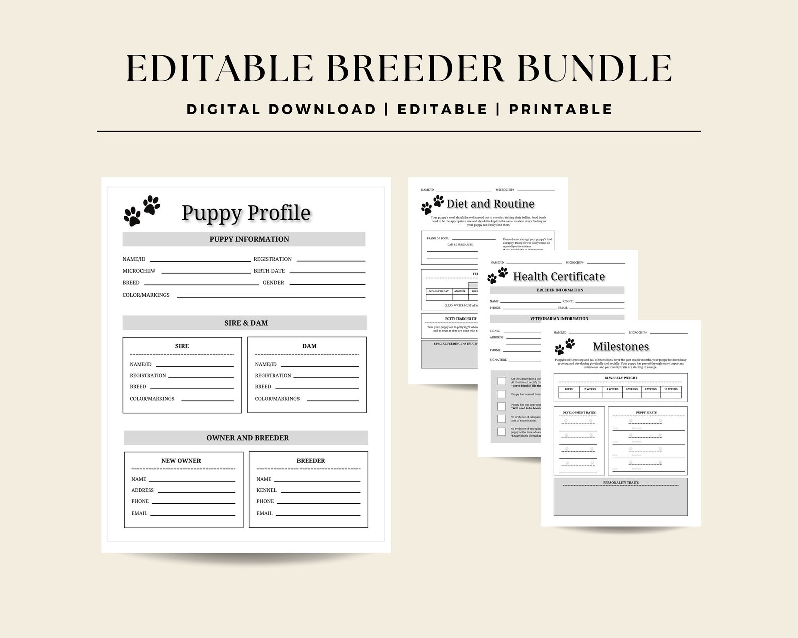 Puppy Breeder Pack | Editable Puppy Breeder Pack | Printable Dog ...