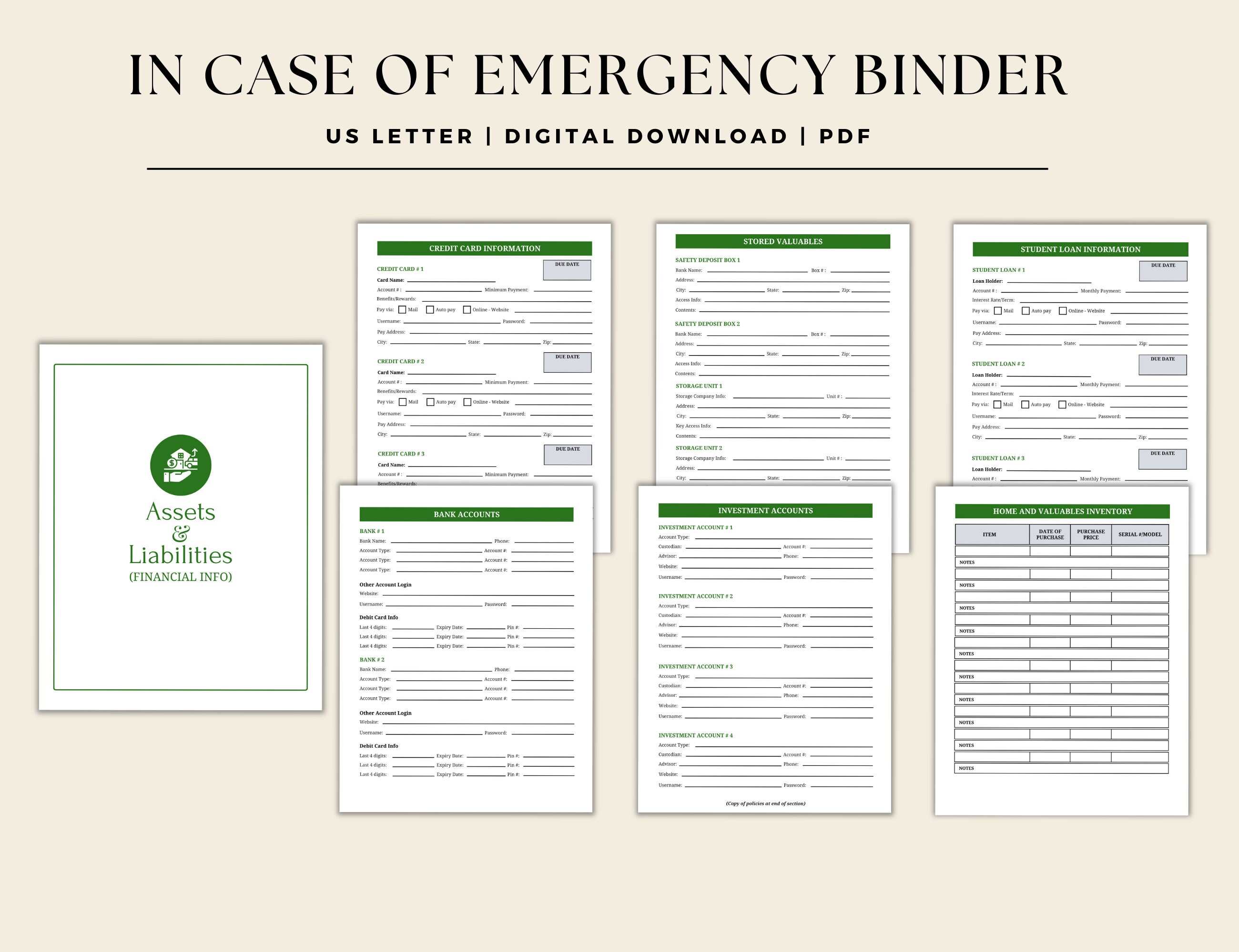 Printable Emergency Binder | in Case of Emergency | Emergency Planner ...
