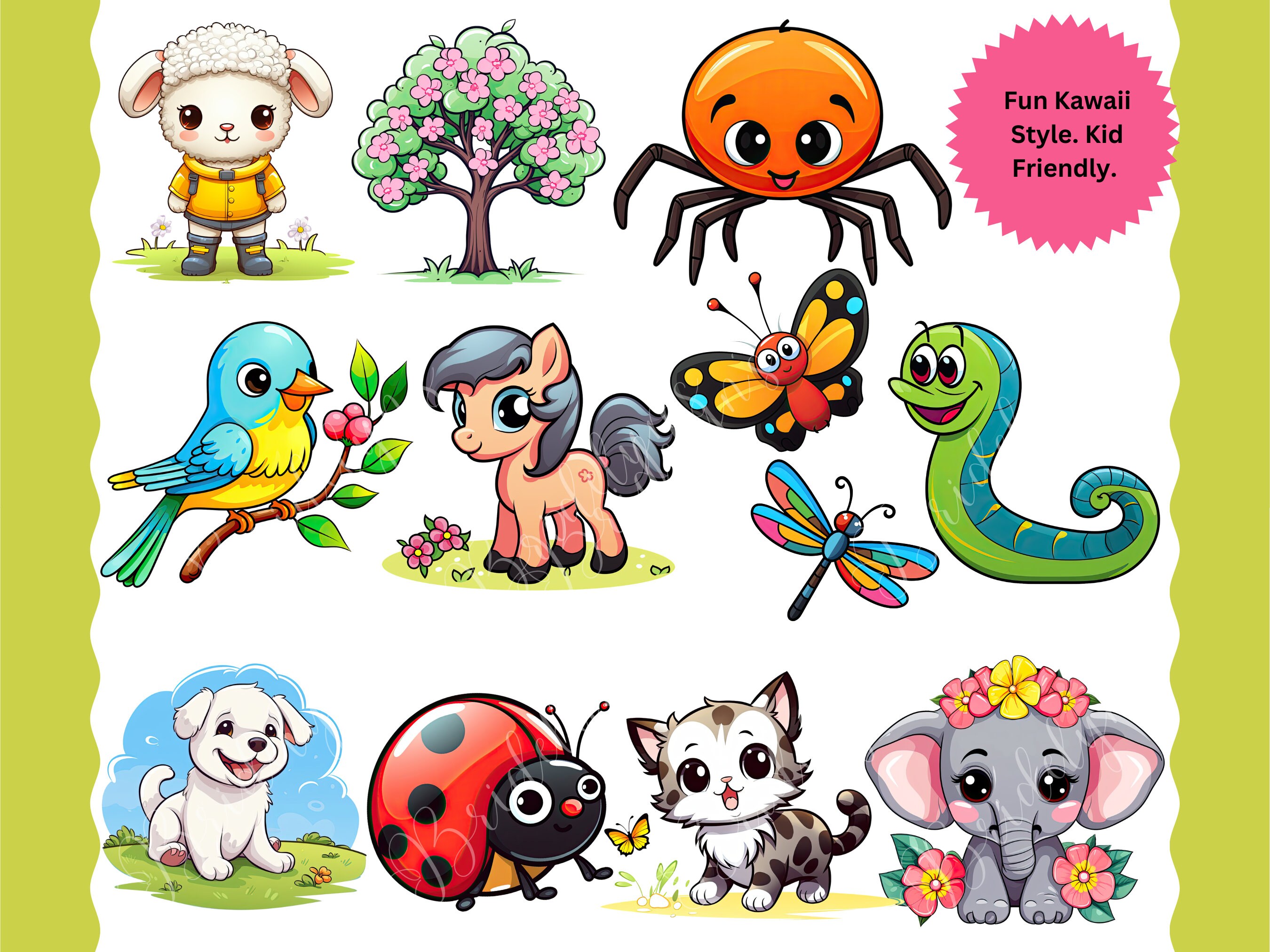 Cute Animal Clipart Bundle, Springtime Animal Clipart, Kawaii Animal ...
