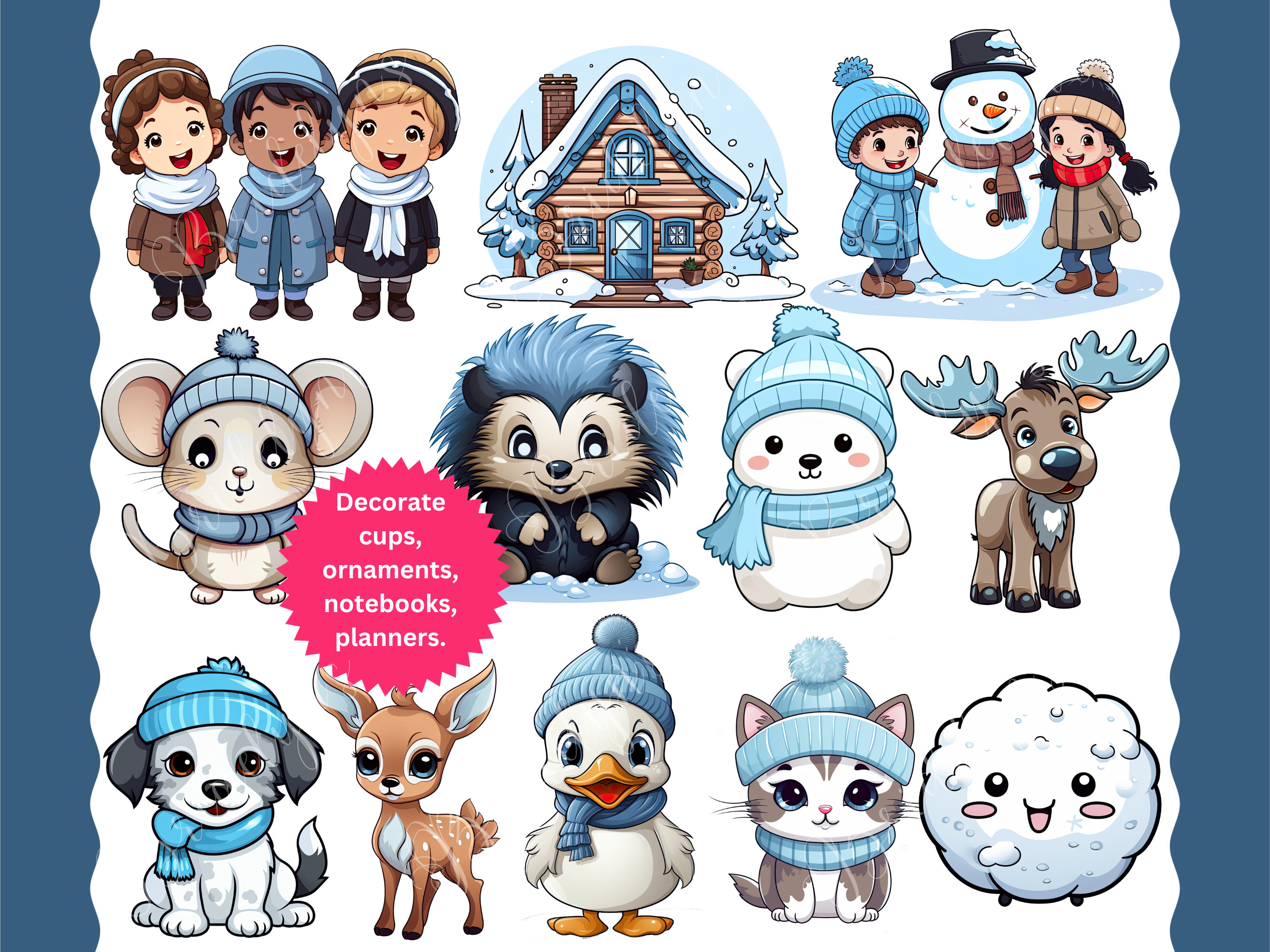 Cute Winter Clipart Bundle, Kawaii Snowy Images, Adorable Frosty ...