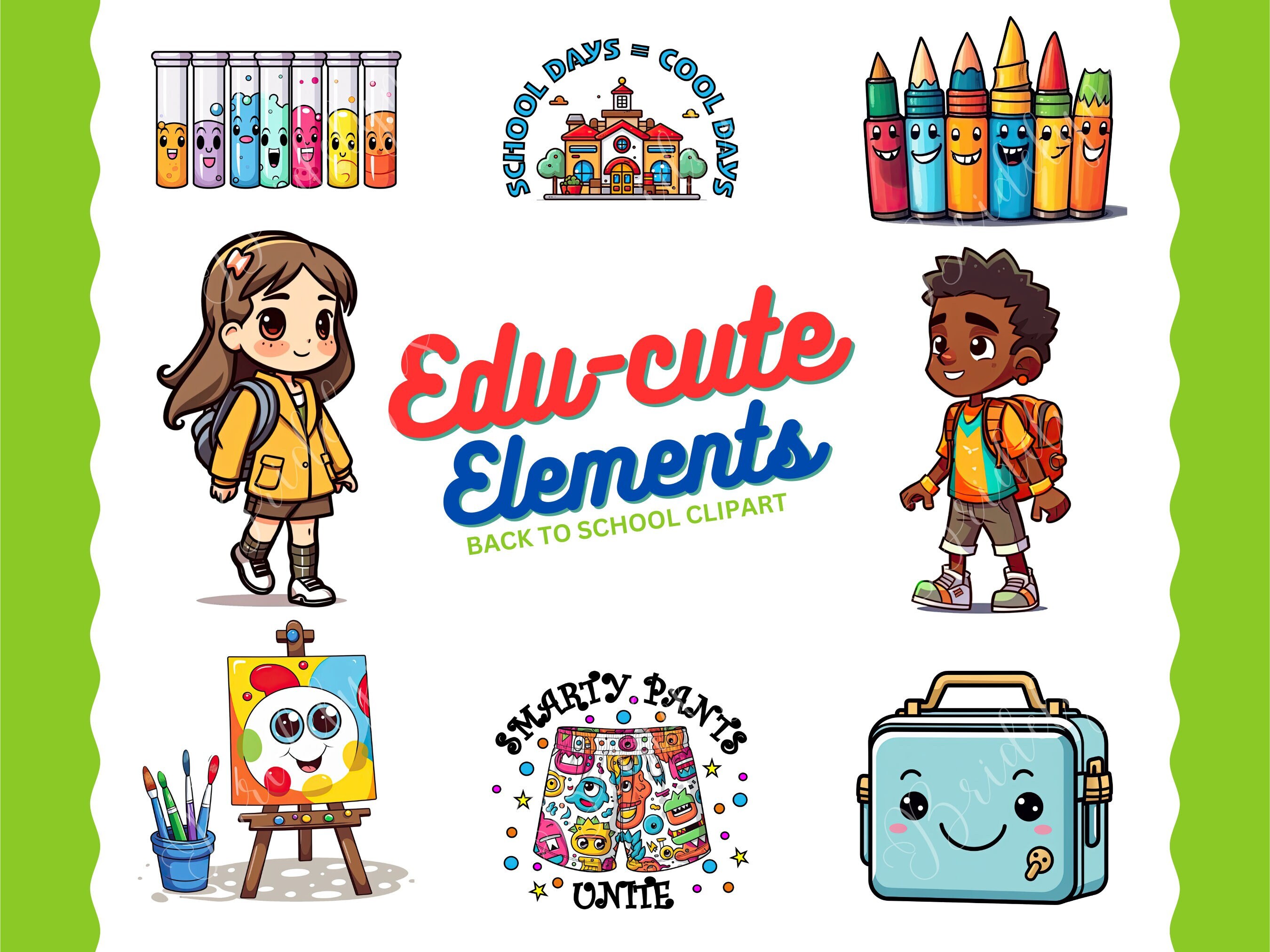 Cute Back to School Clipart, Kawaii Classroom Graphics, Digital School ...