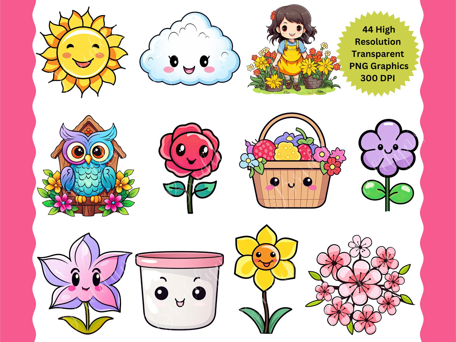 Cute Spring Clipart Bundle, Kawaii Spring Clipart, Flower Clipart ...
