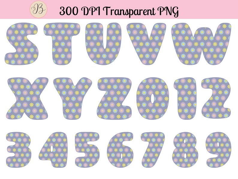 Cute Daisy Alphabet Clipart, Springtime Doodle Letters, Alphabet ...