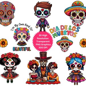 Cute Day of the Dead Clipart Bundle, Kawaii Dia De Los Muertos Images ...