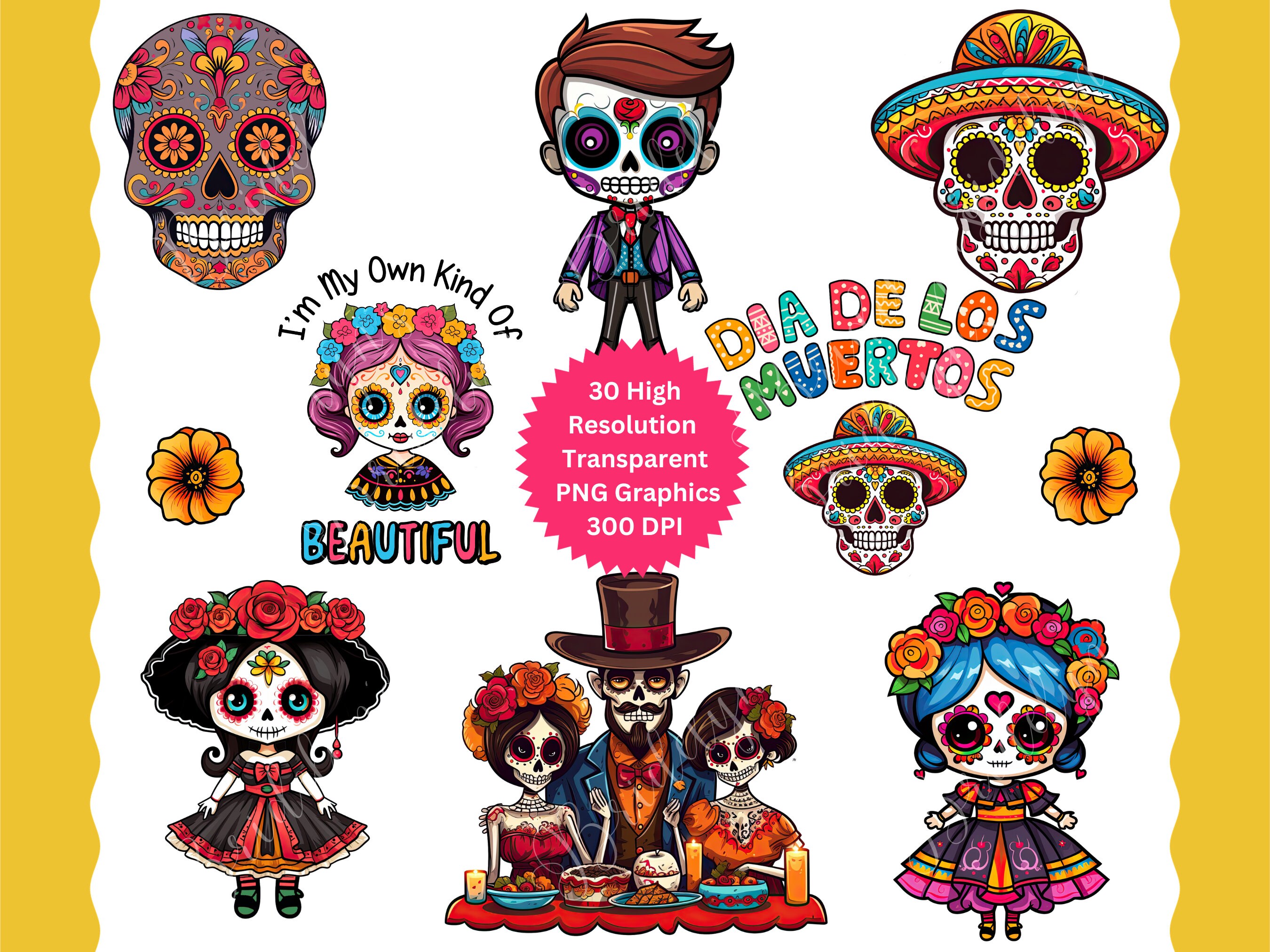 Cute Day of the Dead Clipart Bundle, Kawaii Dia De Los Muertos Images ...