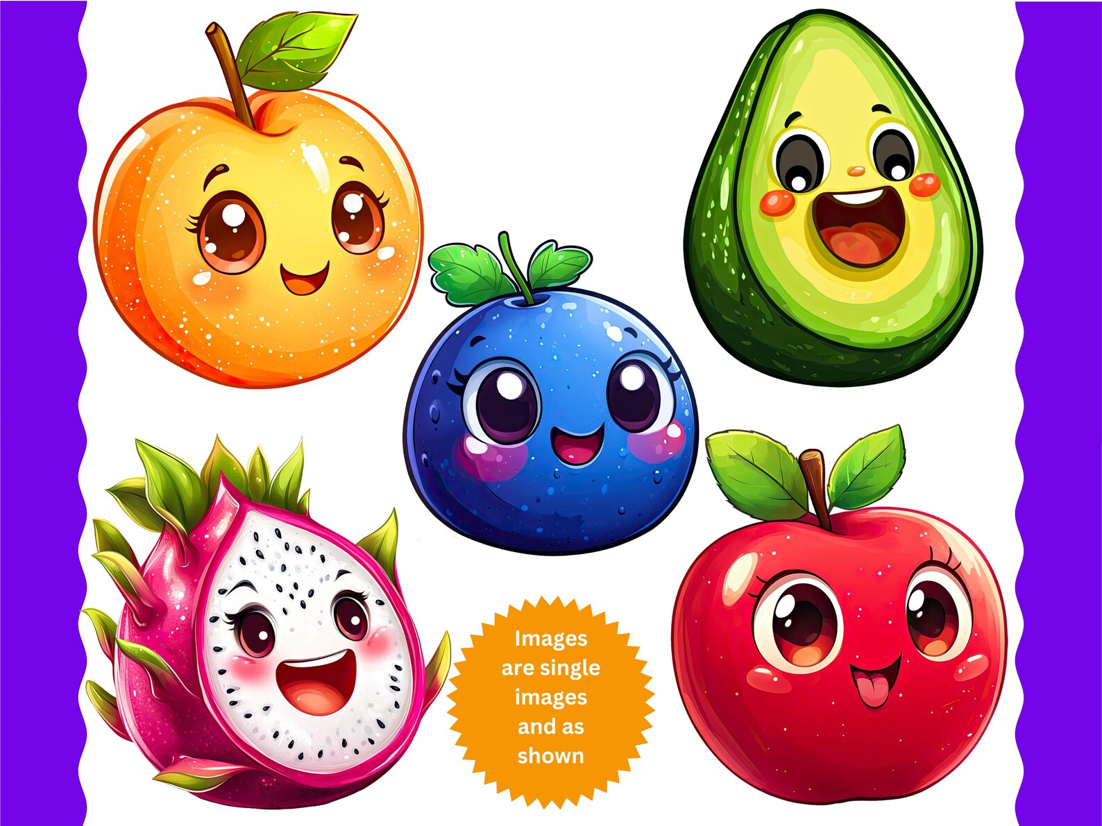 Kawaii Fruit Clipart Bundle, Cute Fruit PNG Images for DIY Projects ...