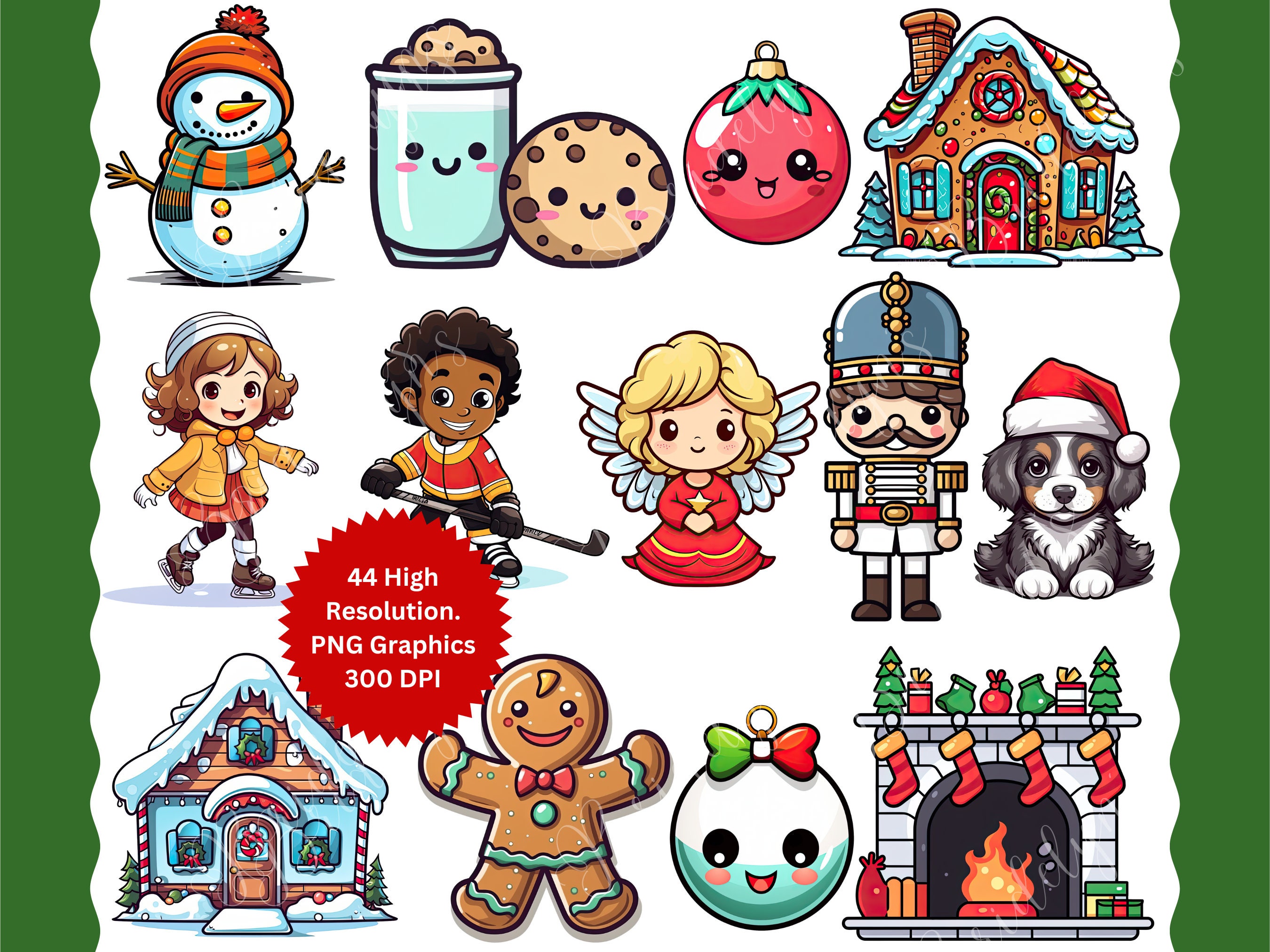 Cute Christmas Clipart Bundle, Kawaii Holiday Clipart, Kid-friendly ...