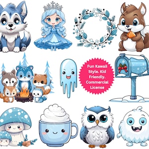 Cute Winter Clipart Bundle, Kawaii Snowy Images, Adorable Frosty ...