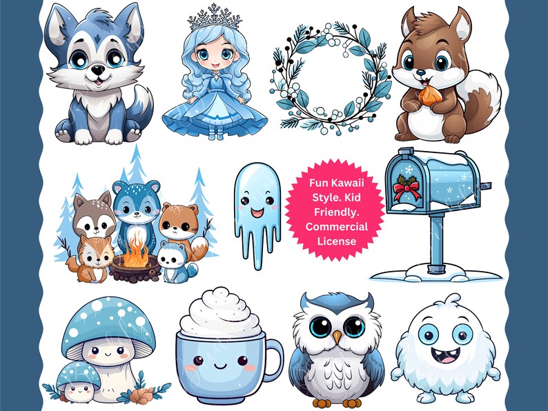 Cute Winter Clipart Bundle, Kawaii Snowy Images, Adorable Frosty ...