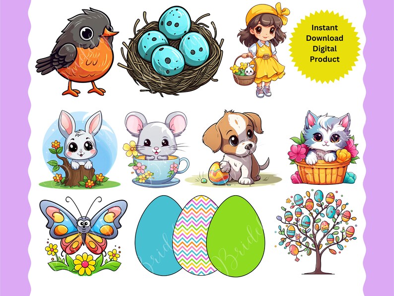 Cute Easter Clipart Bundle, Kawaii Easter Clipart, Printable Easter ...