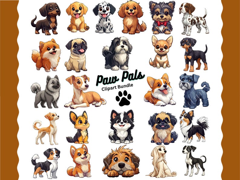 Cute Dog Breed Clipart Bundle, Chibi Dog Images, Puppy PNG Images ...