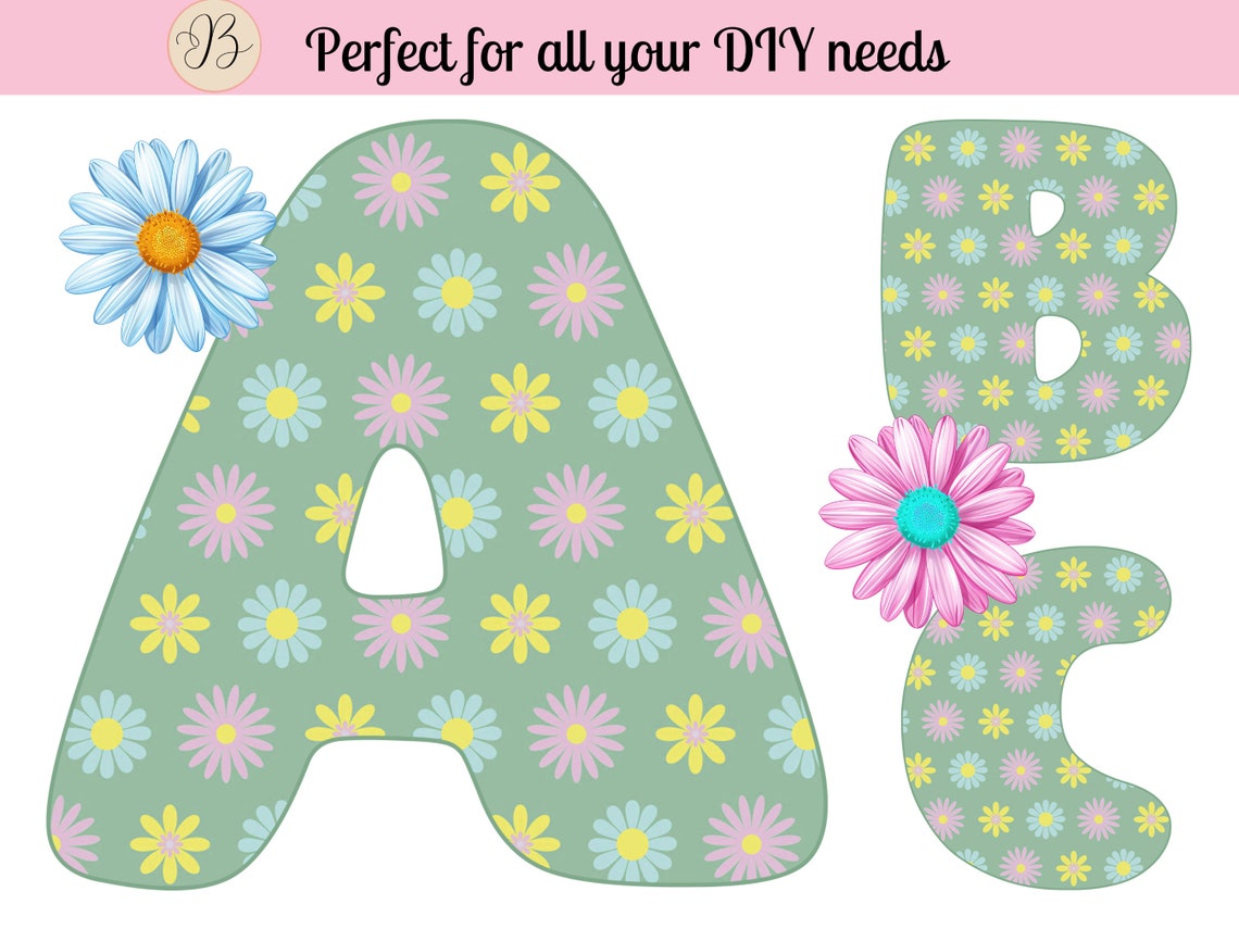Cute Daisy Alphabet Clipart, Springtime Doodle Letters, Alphabet ...