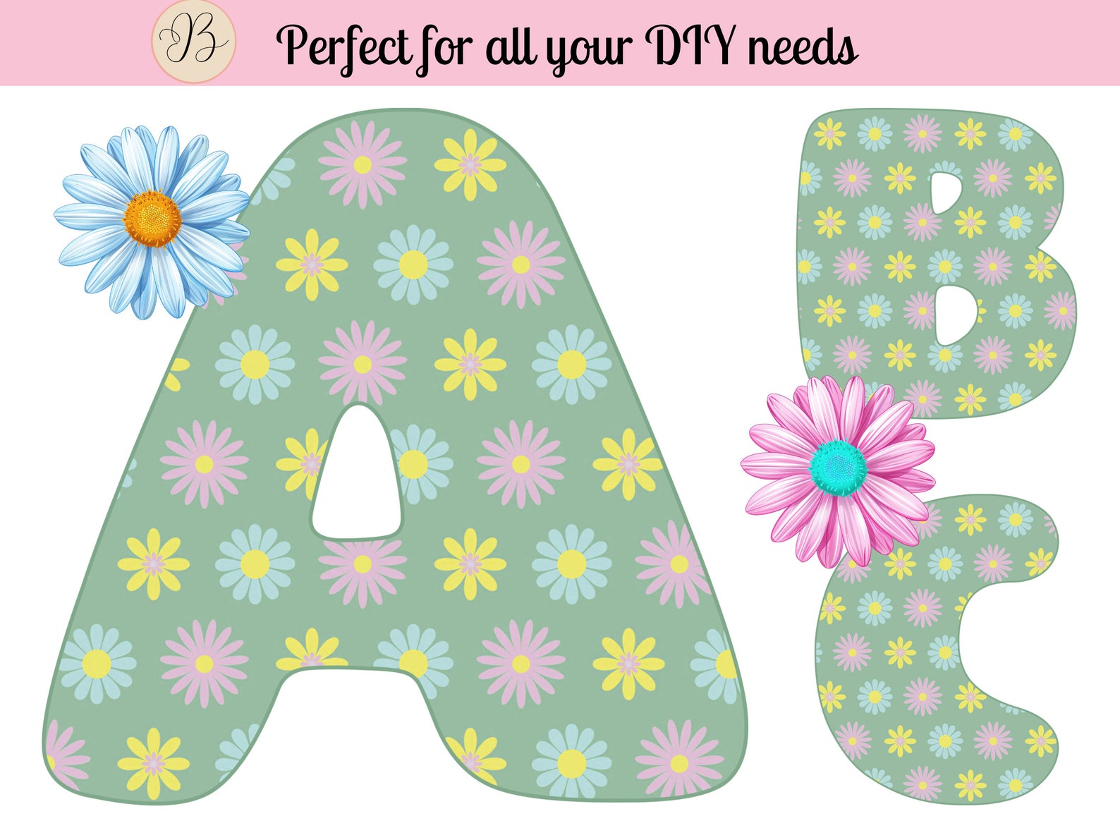Cute Daisy Alphabet Clipart, Springtime Doodle Letters, Alphabet ...