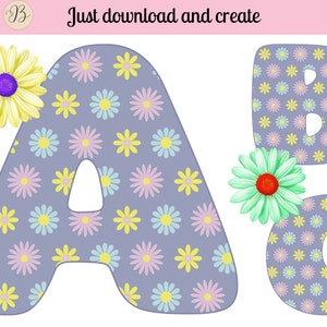 Cute Daisy Alphabet Clipart, Springtime Doodle Letters, Alphabet ...
