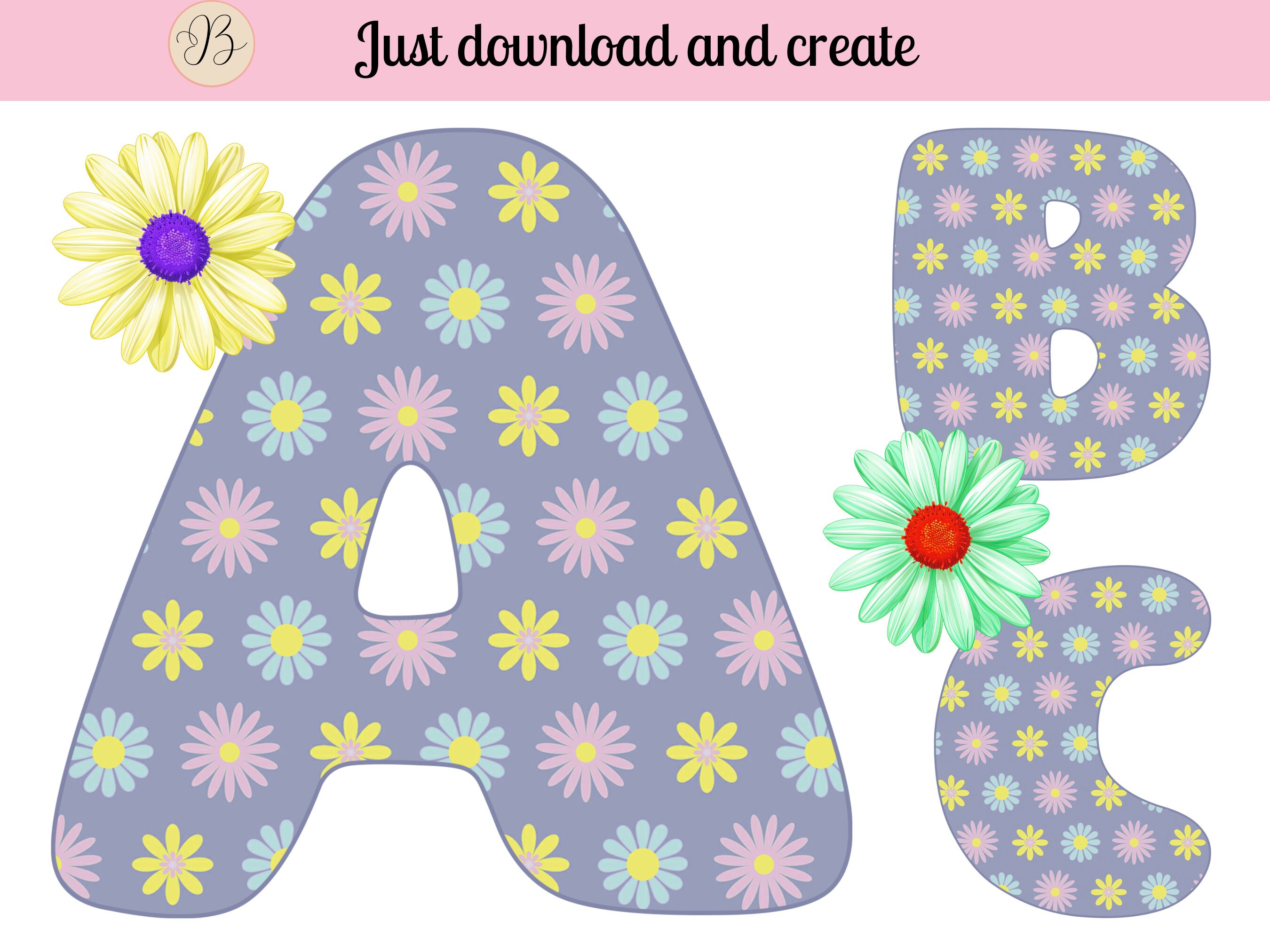 Cute Daisy Alphabet Clipart, Springtime Doodle Letters, Alphabet ...