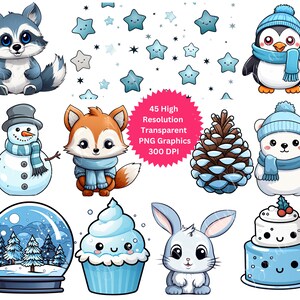Cute Winter Clipart Bundle, Kawaii Snowy Images, Adorable Frosty ...