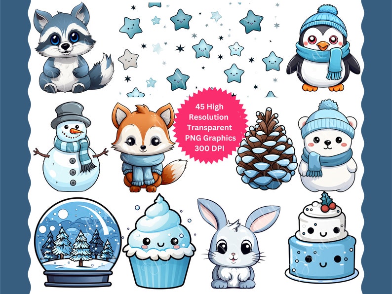 Cute Winter Clipart Bundle, Kawaii Snowy Images, Adorable Frosty ...