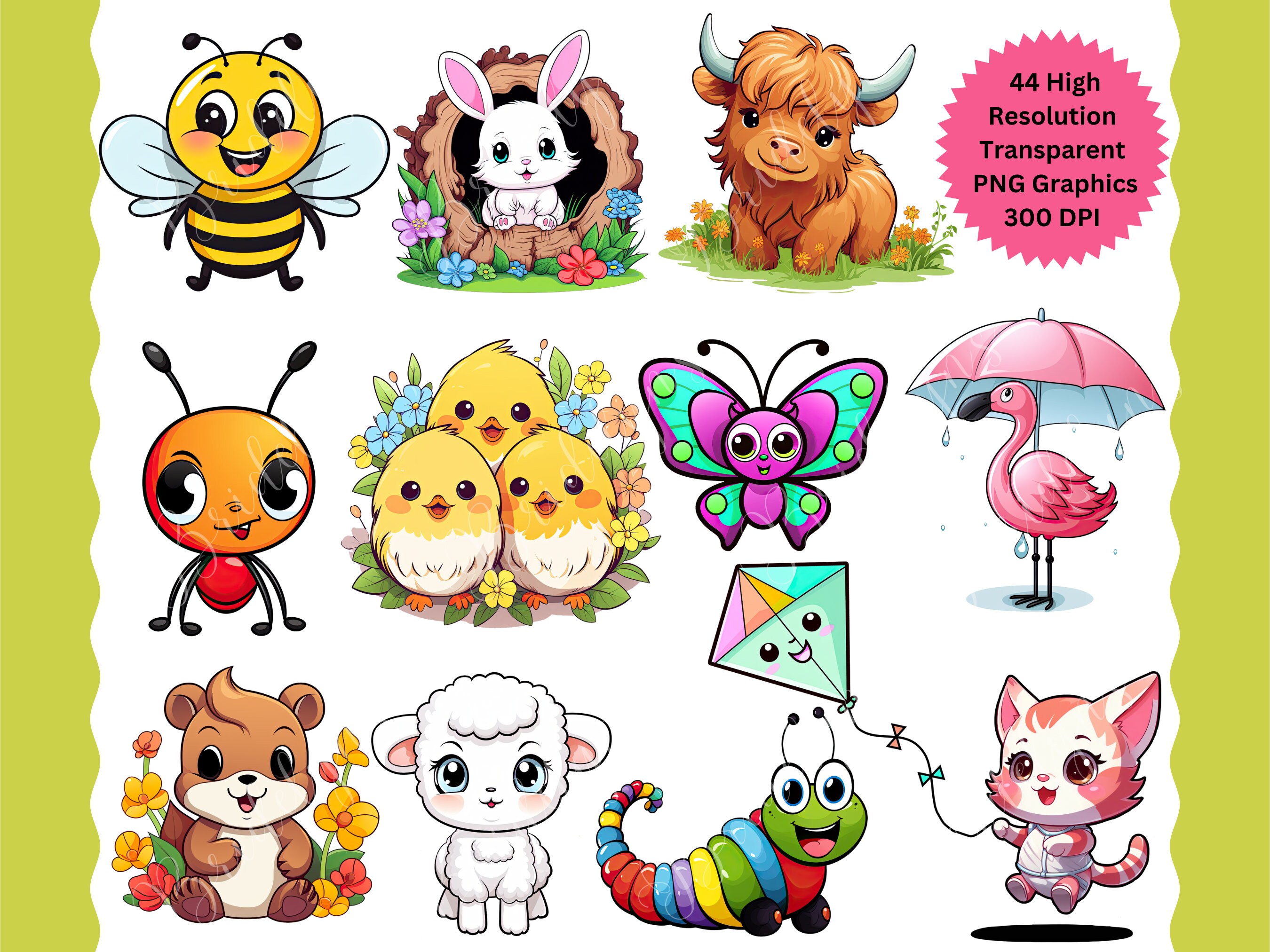 Cute Animal Clipart Bundle, Springtime Animal Clipart, Kawaii Animal ...