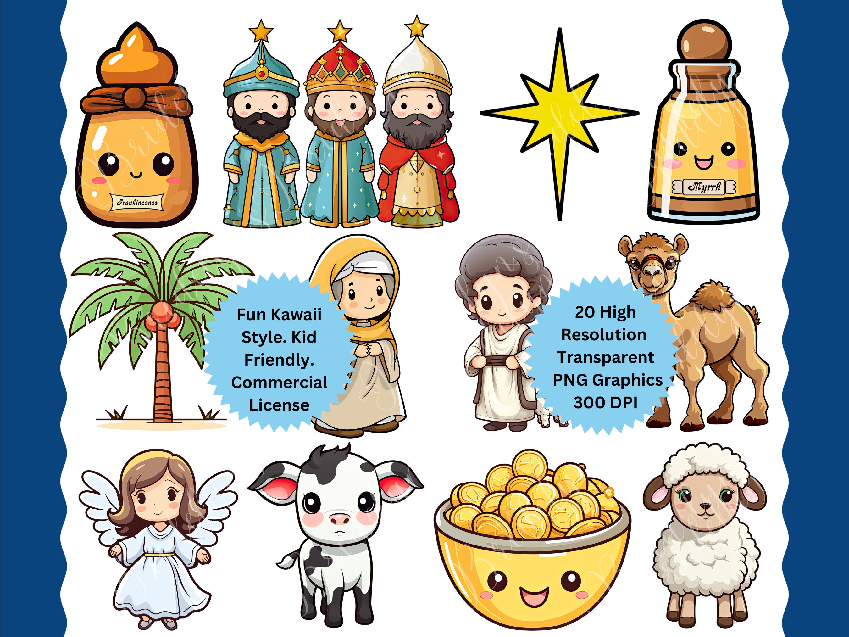 Nativity Clipart Bundle, Kawaii Nativity PNG Images, Christian Clipart ...