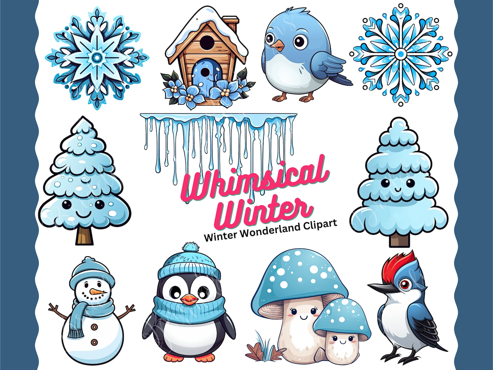 Cute Winter Clipart Bundle, Kawaii Snowy Images, Adorable Frosty ...