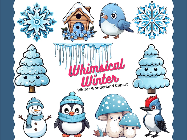 Cute Winter Clipart Bundle, Kawaii Snowy Images, Adorable Frosty ...