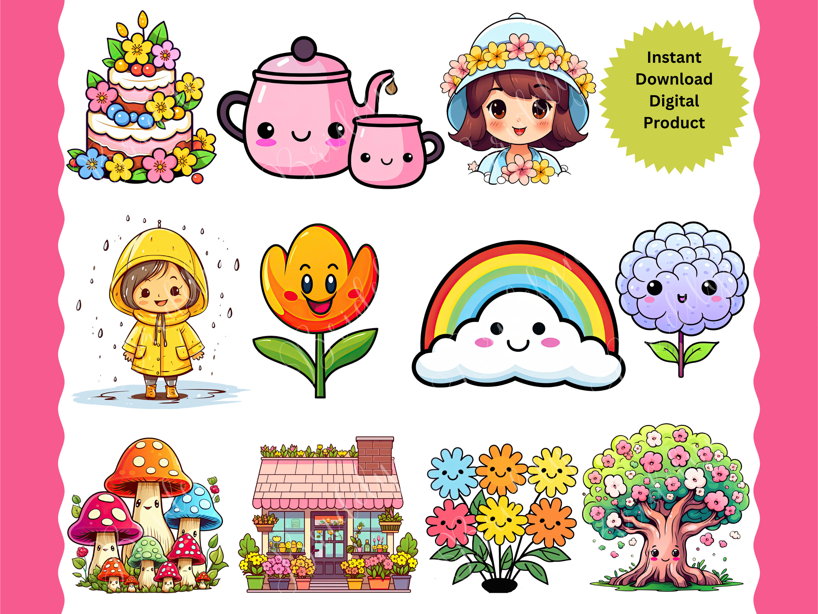 Cute Spring Clipart Bundle, Kawaii Spring Clipart, Flower Clipart ...