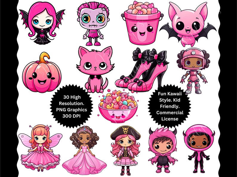 Cute Pink Halloween Clipart. Kawaii Spooky Pink Clipart - Etsy