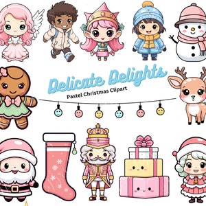 Cute Pastel Christmas Clipart Bundle, Pink Kawaii Holiday Clipart ...