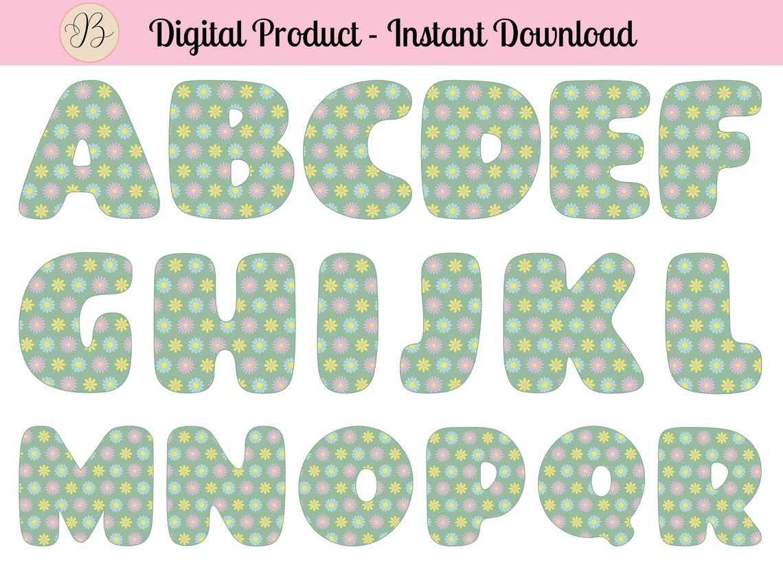Cute Daisy Alphabet Clipart, Springtime Doodle Letters, Alphabet ...
