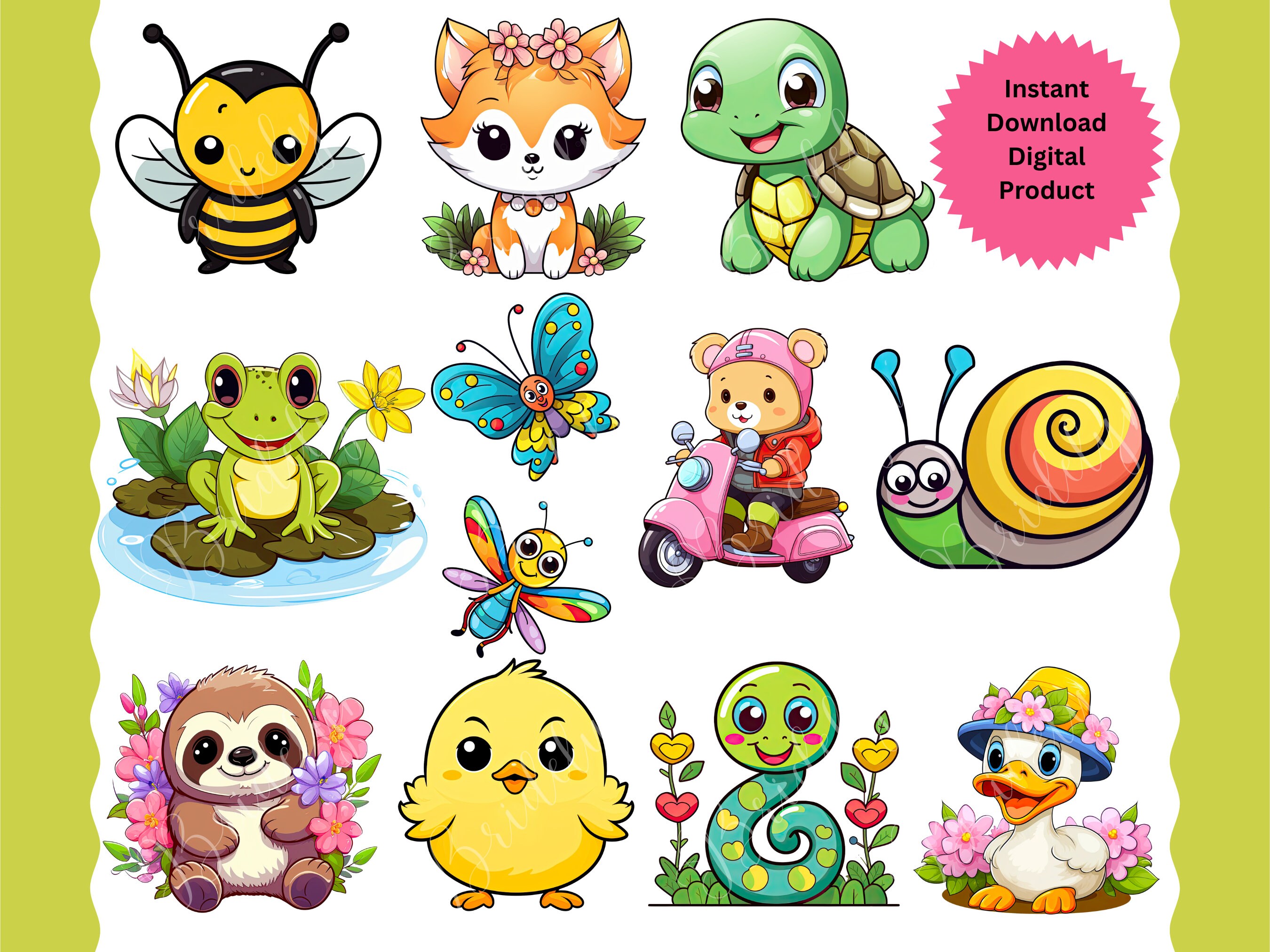 Cute Animal Clipart Bundle, Springtime Animal Clipart, Kawaii Animal ...