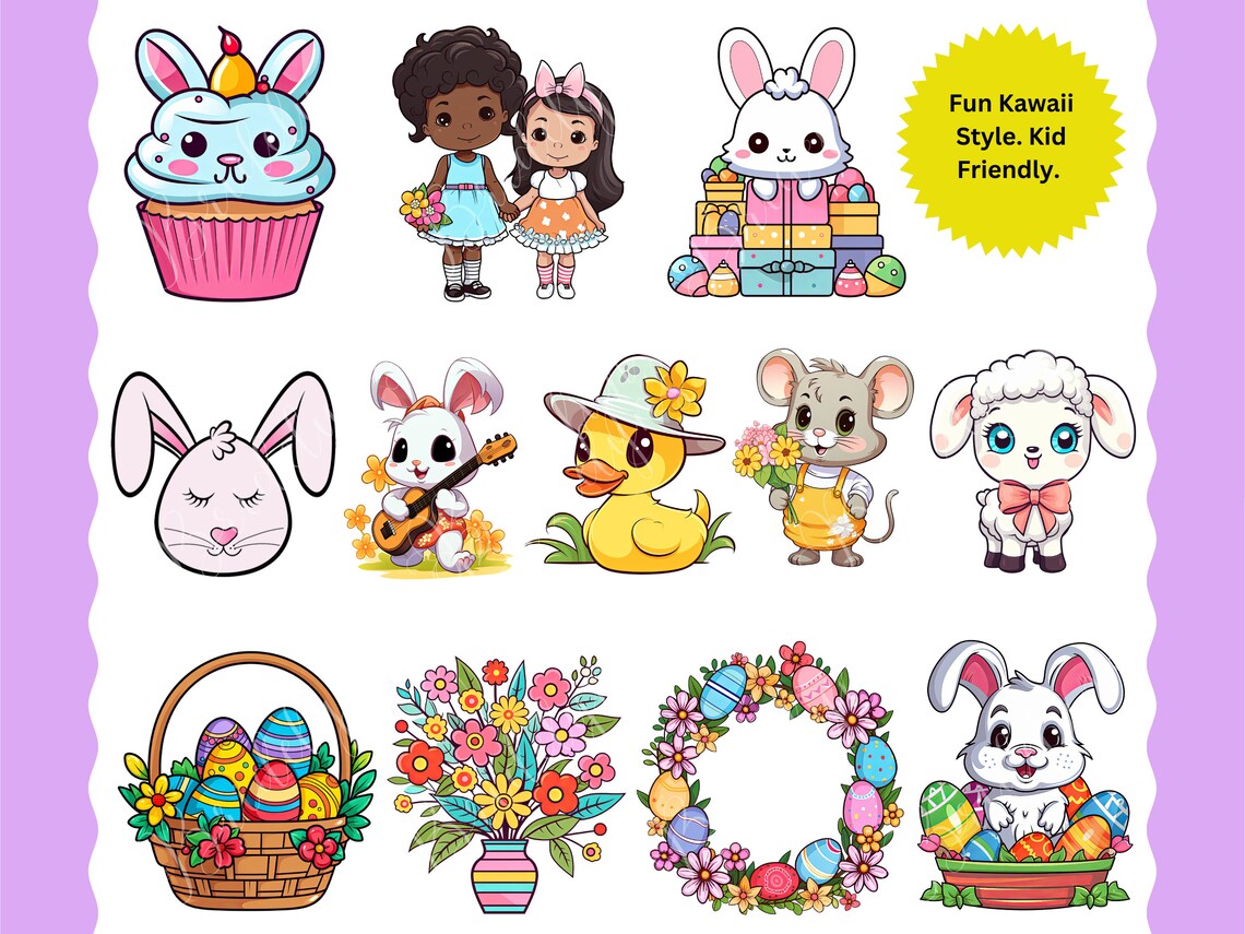 Cute Easter Clipart Bundle, Kawaii Easter Clipart, Printable Easter ...