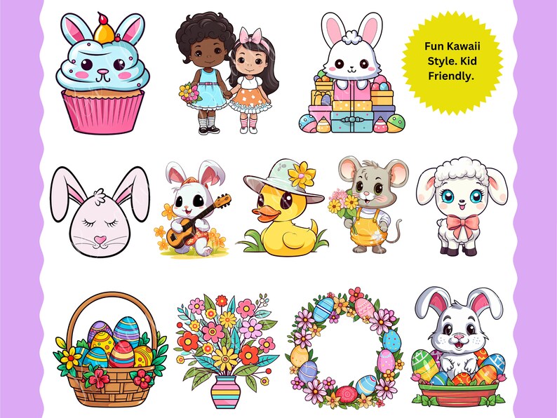 Cute Easter Clipart Bundle, Kawaii Easter Clipart, Printable Easter ...