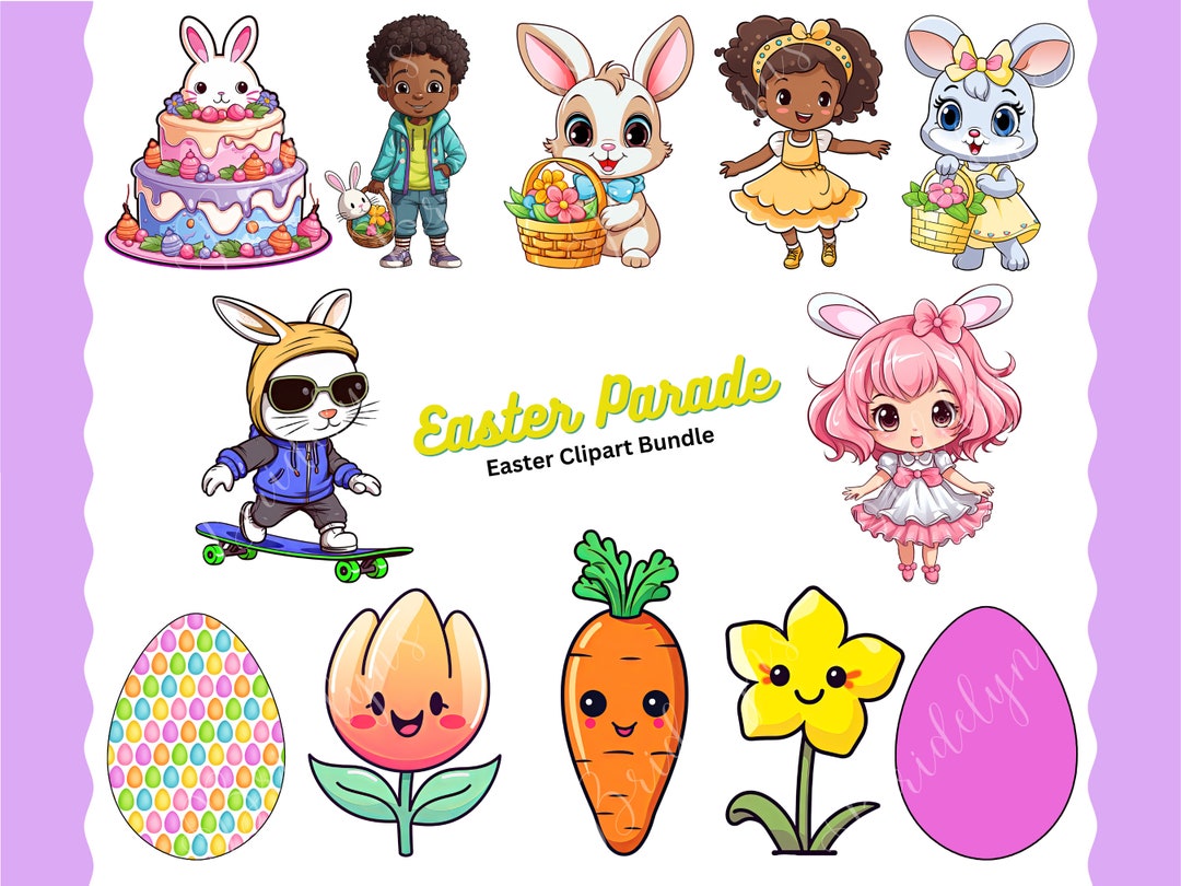 Cute Easter Clipart Bundle, Kawaii Easter Clipart, Printable Easter ...